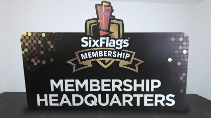 PVC stand sign for Six Flags amusement park | Front Signs