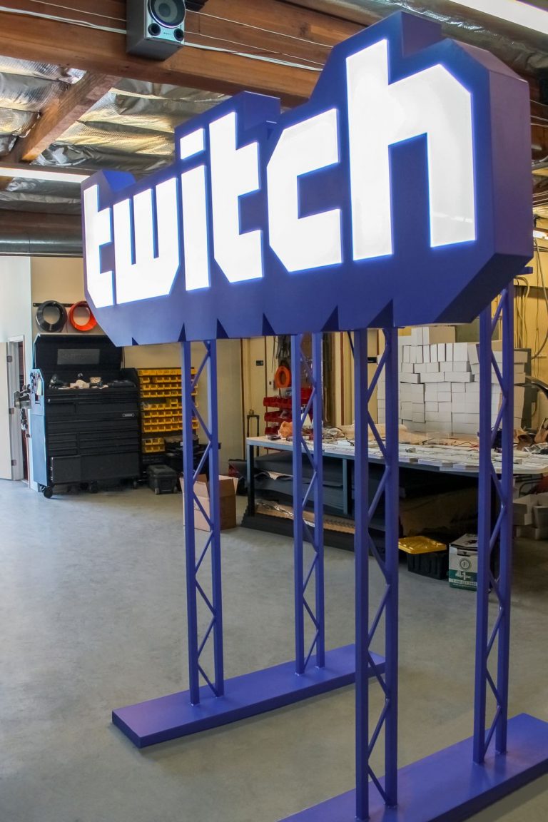 Twitch logo displayed with a Push Thru Sign | Front Signs