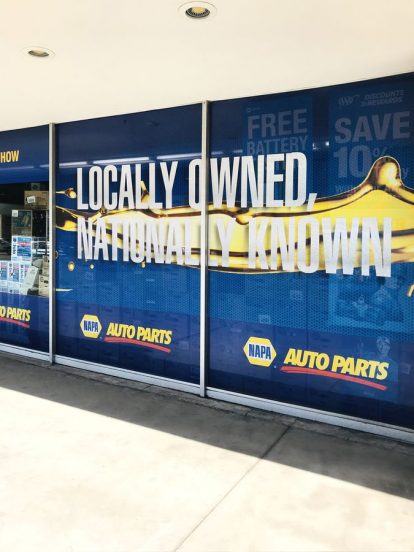 NAPA Auto Parts storefront branding with window decals | Front Signs