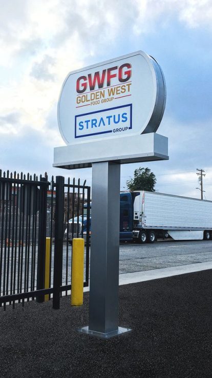 GWFG Golden West Food Group free standing pylon sign | Front Signs