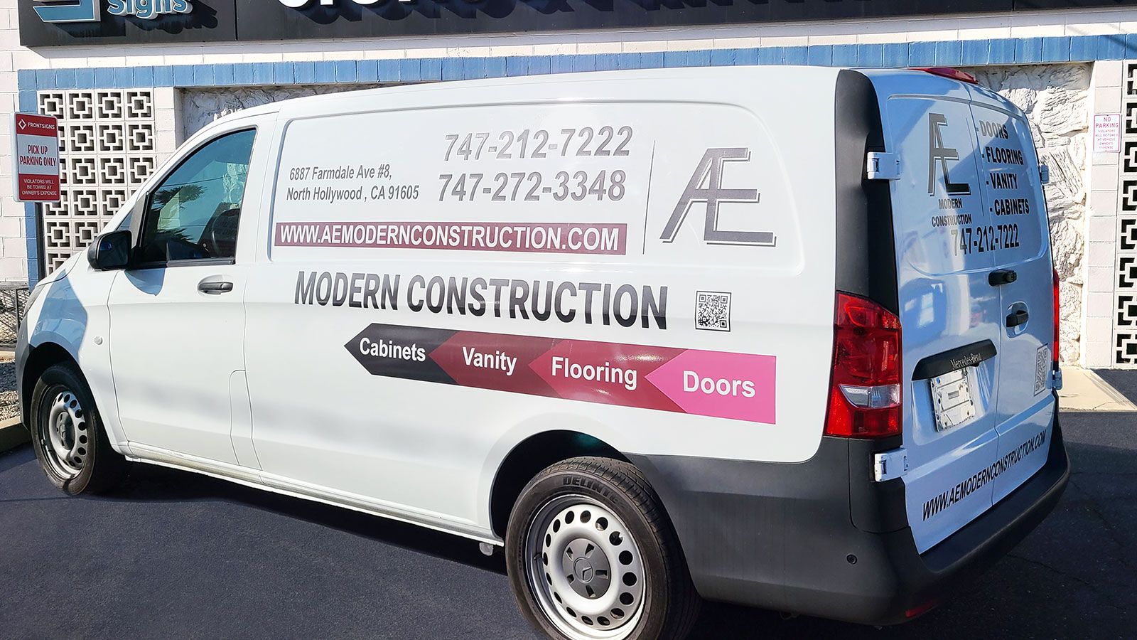 AE Modern Construction Company Vehicle Wrap Front Signs