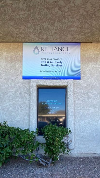 Reliance Testing Services window decals and banner | Front Signs