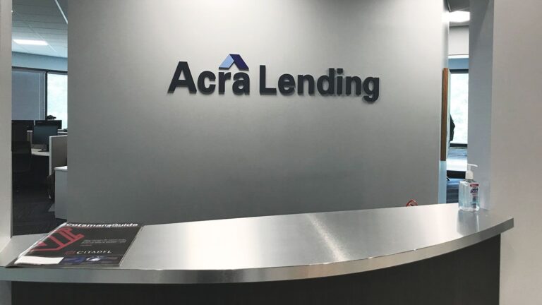 Acra Lending front desk acrylic 3D letters | Front Signs