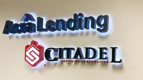 Acra Lending reverse illuminated office 3D letters | Front Signs