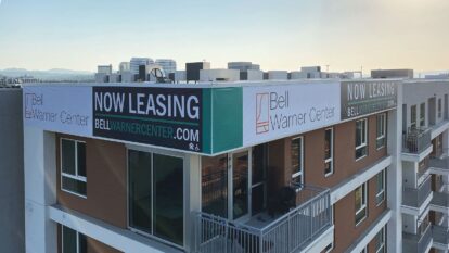Bell Warner Center high rise vinyl banners | Front Signs