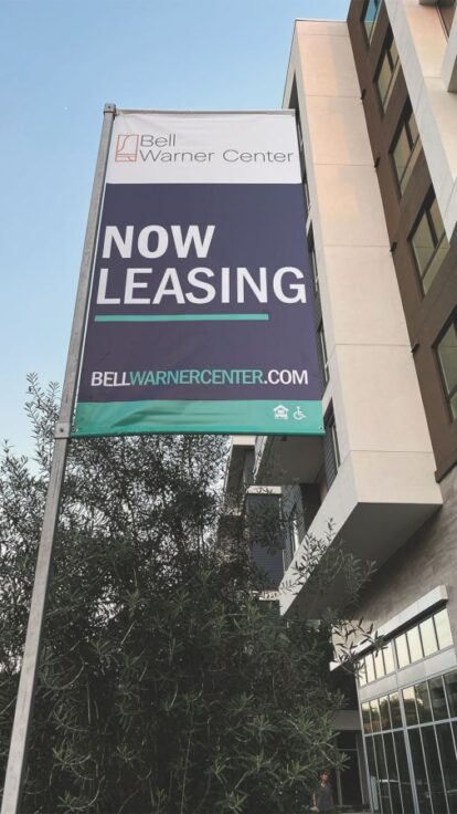 Bell Warner Center double-sided promotional flag | Front Signs