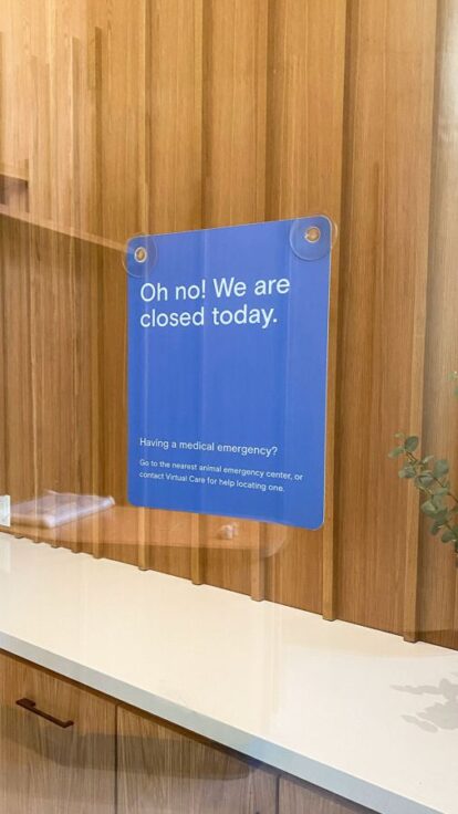 Modern Animal custom styrene sign with suction cups | Front Signs