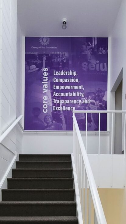 SEIU lobby branding with a vinyl wall decal | Front Signs
