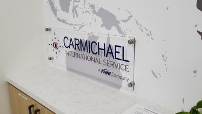 Carmichael International Service acrylic nameplate | Front Signs