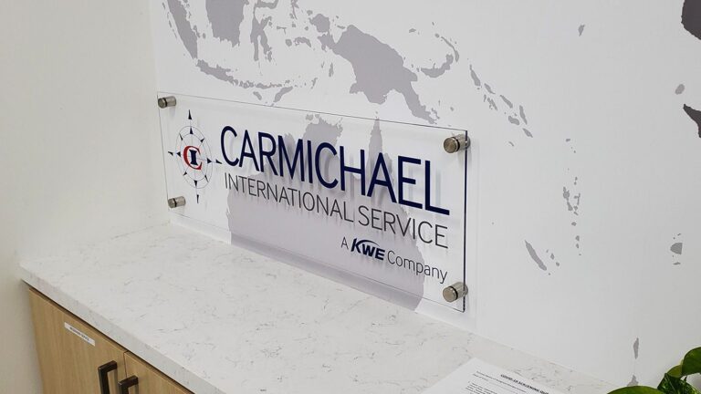 Carmichael International Service acrylic nameplate | Front Signs