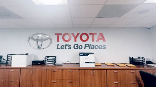 Toyota office sign made of acrylic and aluminum materials | Front Signs