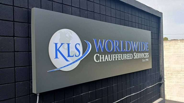 KLS Worldwide Chauffeured Services push through sign | Front Signs