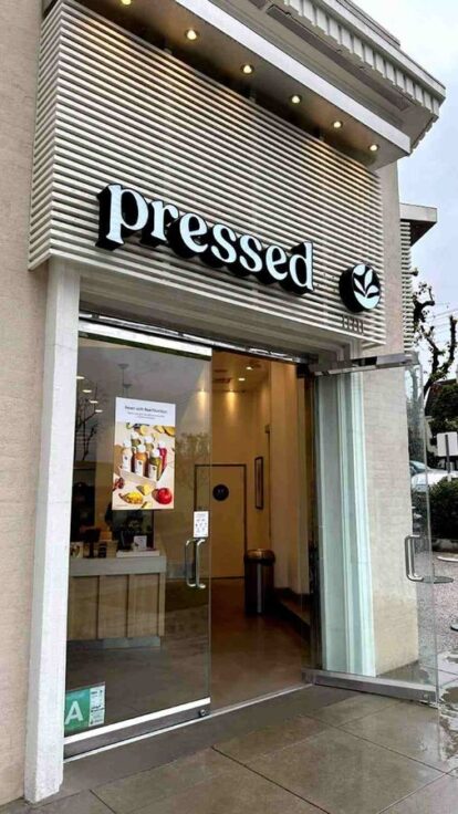 Pressed Juicery channel letters installation | Front Signs