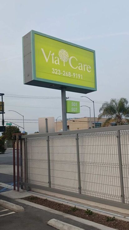Via Care pylon sign repair for exterior branding | Front Signs
