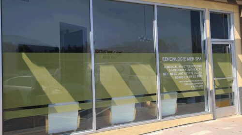 Renewlogie Med Spa window decals for branding | Front Signs