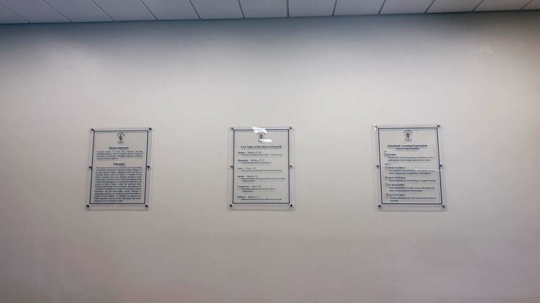 Acrylic signs attached to the interior wall | Front Signs