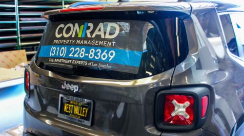Car rear window wrap with perforated vinyl | Front Signs