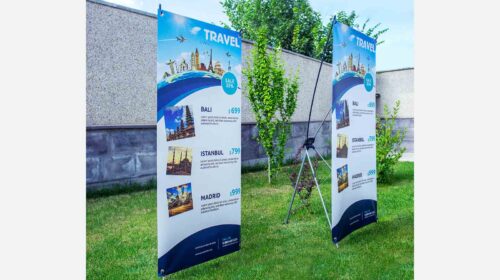 Promo X-stand banners for a travel company | Front Signs