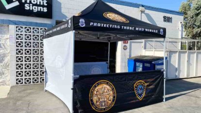 Police canopy tent with durable fabric banners | Front Signs