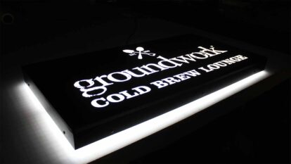 Backlit business sign for Cold Brew Lounge | Front Signs