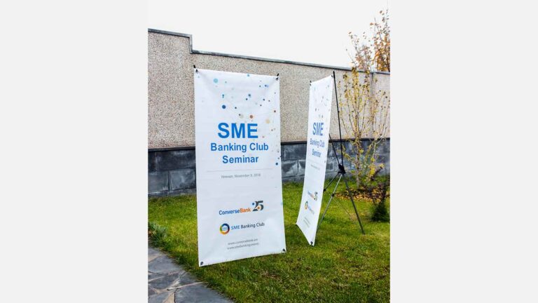 X banner stand for a SME banking club seminar | Front Signs